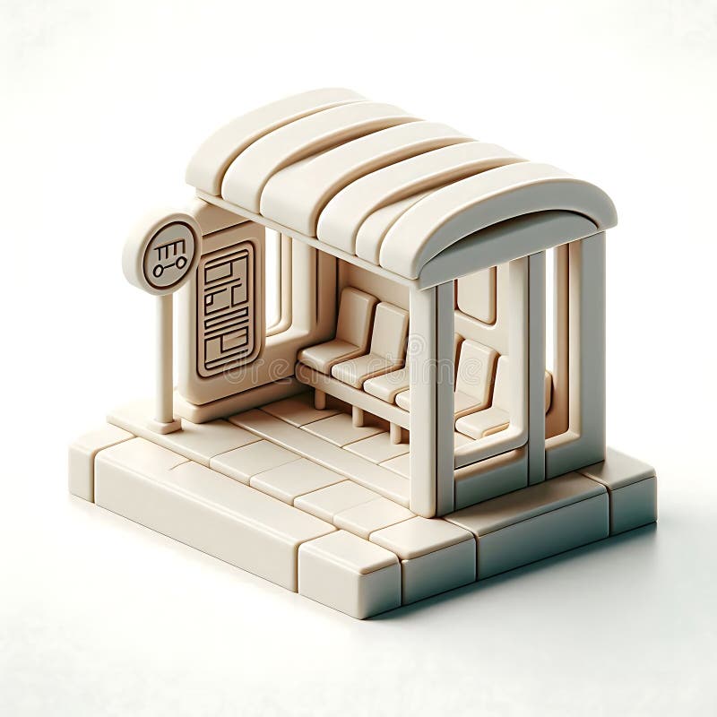 Minimalist 3D Bus Stop Illustration Stock Illustration - Illustration ...