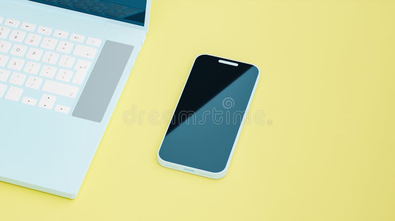 Stylized Light Blue Laptop, Tablet and Phone on Yellow Backdrop, 3d ...