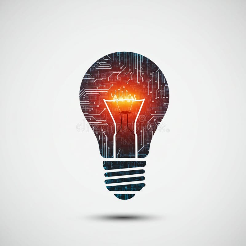 A Stylized Lightbulb Illustration Integrates a Complex Digital Circuit ...