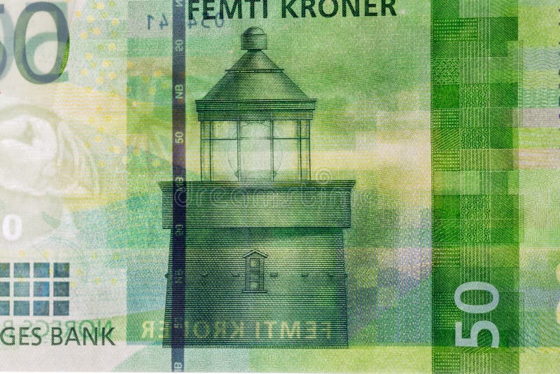 Stylized Lighthouse Beacon on 50 Norwegian Krone Banknote Stock Photo ...