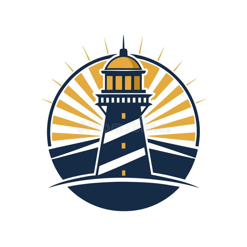 Stylized Lighthouse Illustration with Geometric Sun Rays in a Nautical ...
