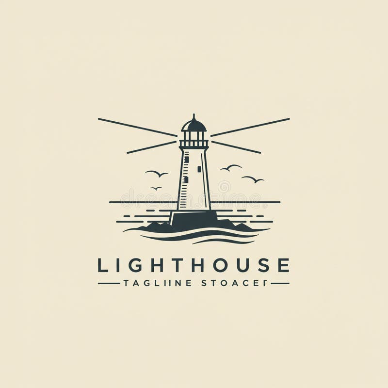 Stylized Lighthouse Logo Features a Black Silhouette on a Beige ...