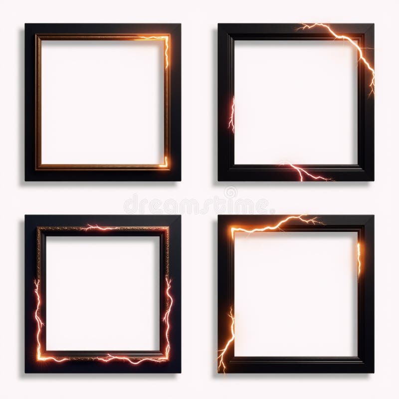 Stylized Lightning Frames Featuring Blue Electric Borders and Isolated ...