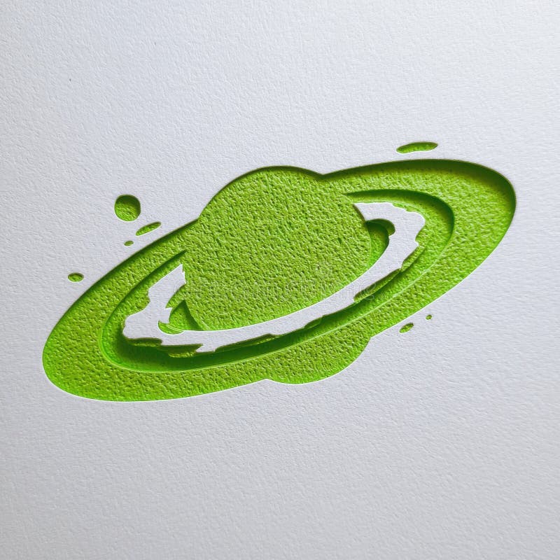 Lime Green Etched Planet with Rings on Silver Textured Background Stock ...