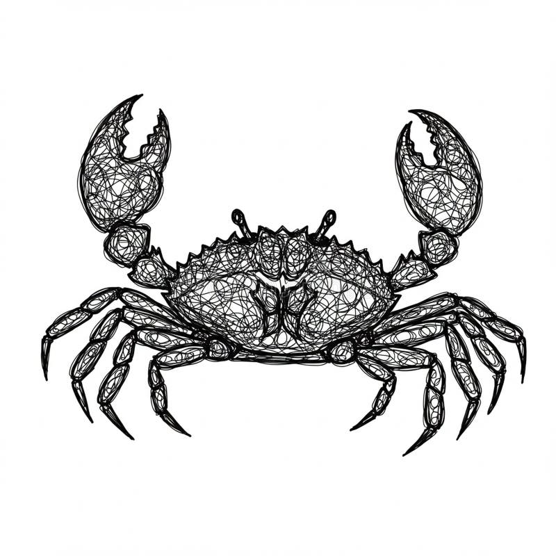 Stylized Line Art of a Crab Created with Intertwining, Swirling Black ...
