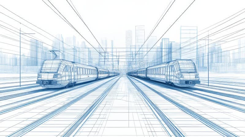 Stylized Line Art Illustration of a Railway System Stock Photo - Image ...