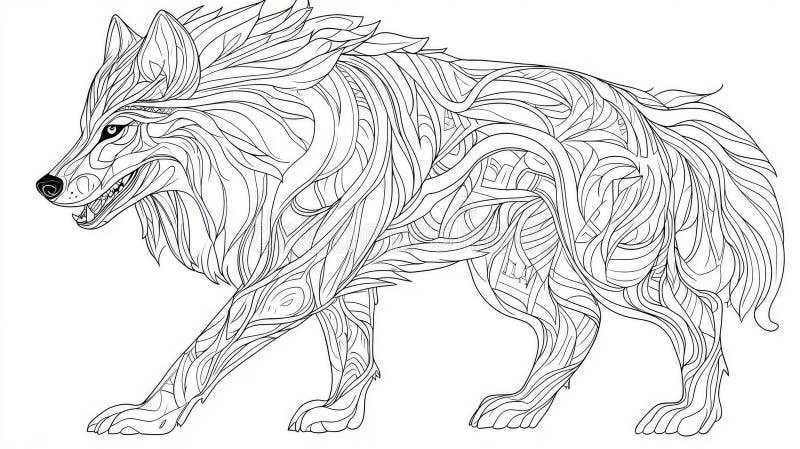 Stylized Line Art Wolf Drawing Stock Illustration - Illustration of ...