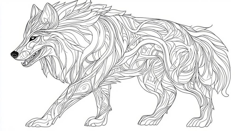 Stylized Line Art Wolf Drawing Stock Illustration - Illustration of ...
