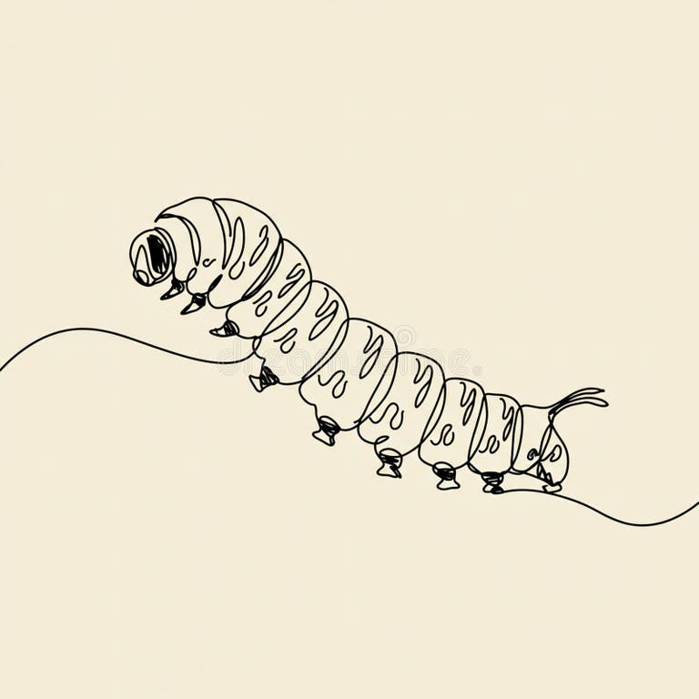 Stylized Line Drawing of a Caterpillar, Featuring Continuous, Looping ...