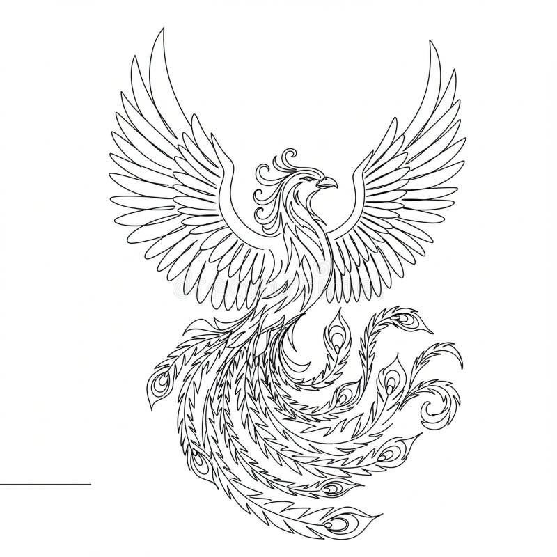 Stylized Line Drawing of a Phoenix with Outstretched Wings. the Design ...