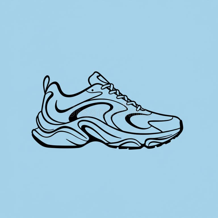 Stylized Line Drawing of a Sneaker, Featuring Dynamic, Flowing Patterns ...