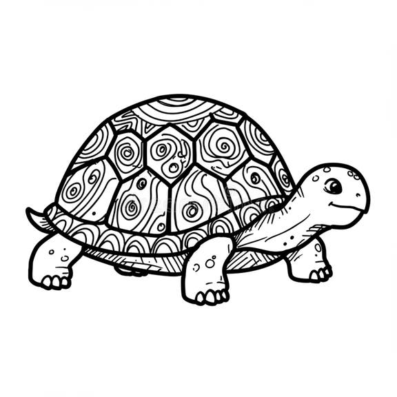 Stylized Line Drawing of a Turtle Featuring a Textured Shell with ...