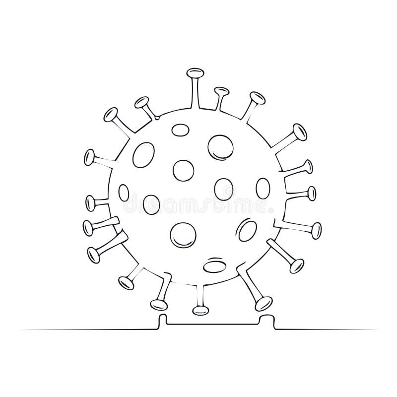 Stylized Line Drawing of a Virus with a Spherical Body and Crown-like ...
