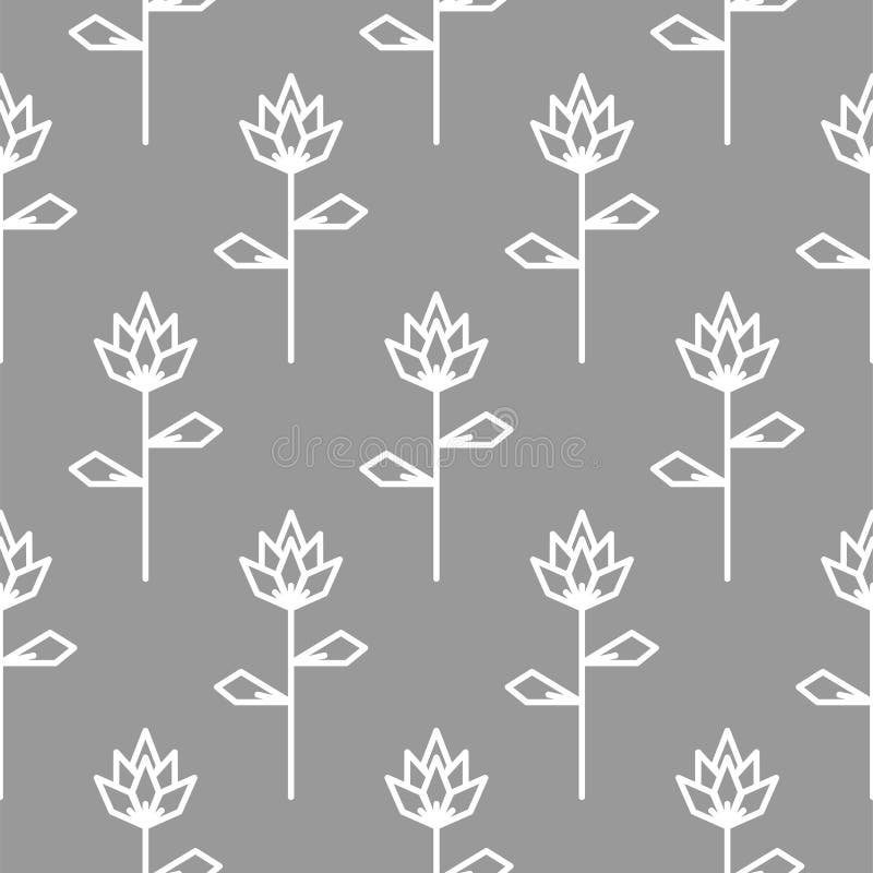 Stylized Line Flower Gray Seamless Pattern. Stock Vector - Illustration ...