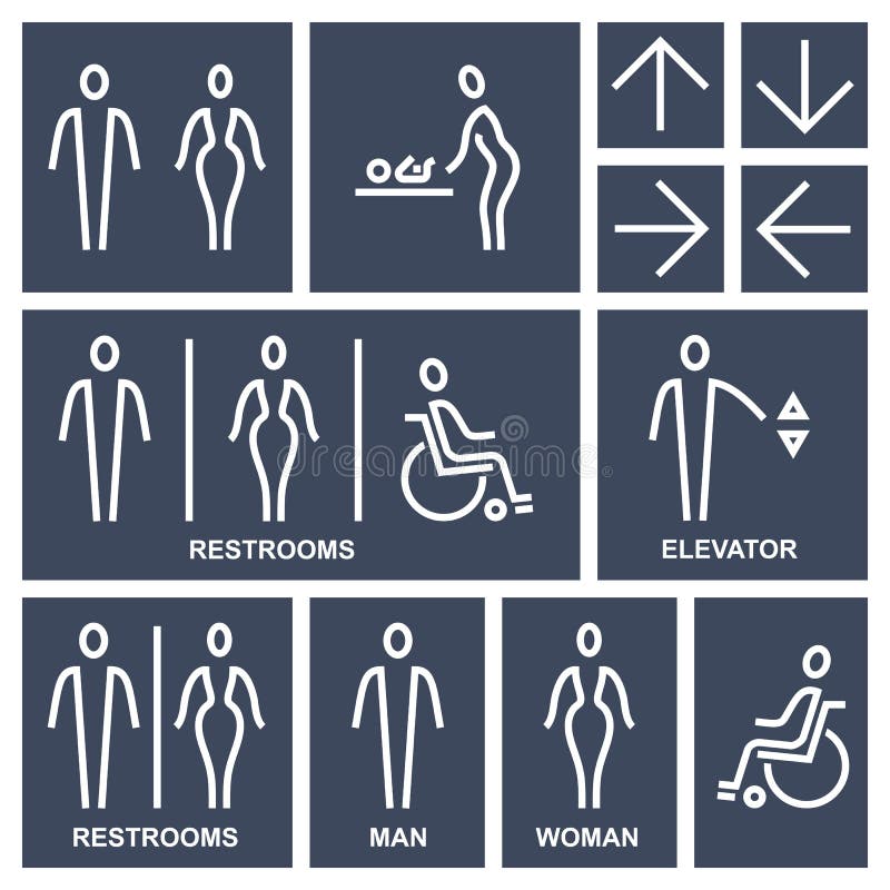 Stylized Line Man and Woman Public Access Vector Icons Set Stock Vector ...