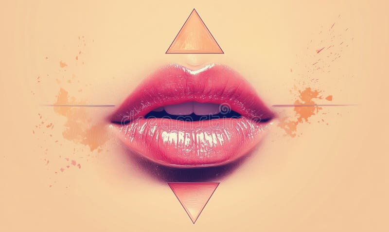 Stylized Lips with Geometric Shapes and Soft Color Palette for Artistic ...
