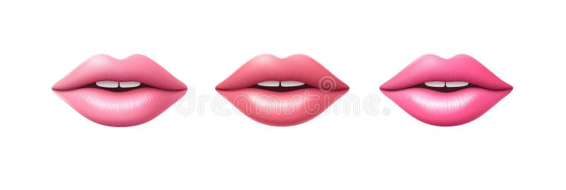 Stylized Lips Illustration Showcasing Three Variations, Pink Shades ...