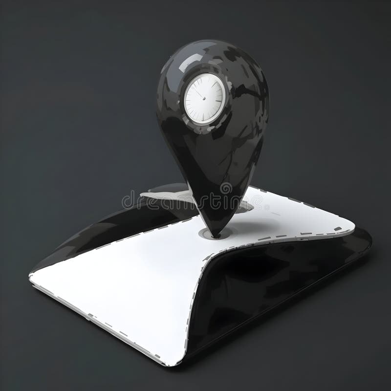Stylized Location Pin with Time Display on Abstract Base Stock Image ...