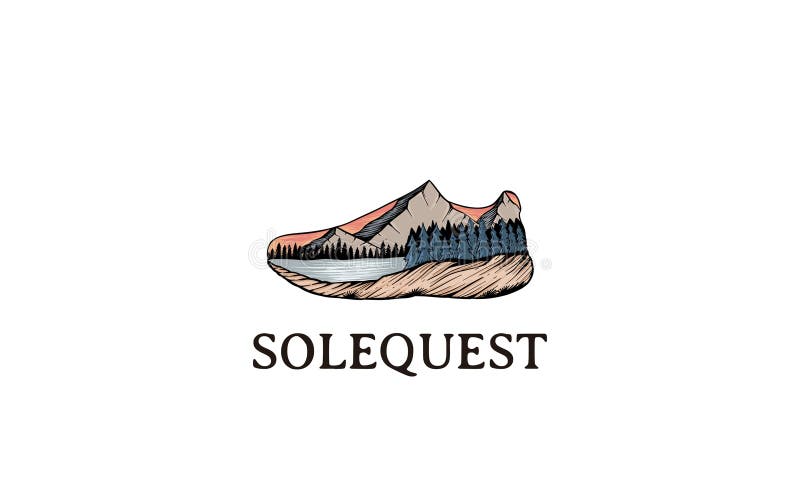 A Stylized Logo Depicting Landscape Elements Inside a Running Shoe Stock Illustration ...