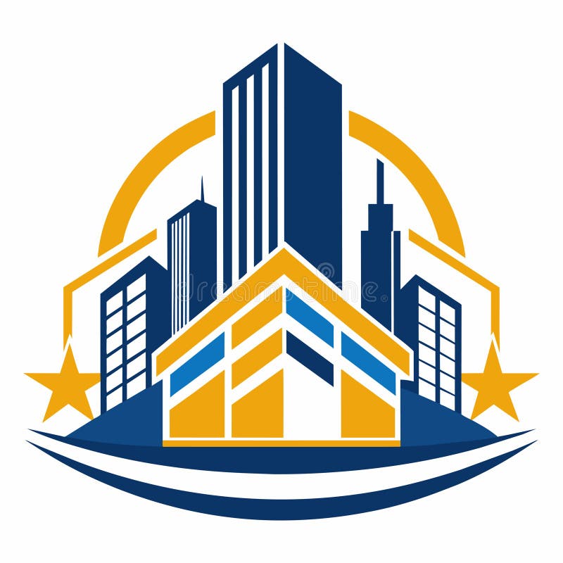 A Stylized Logo Design Featuring a Cityscape with Skyscrapers and a ...