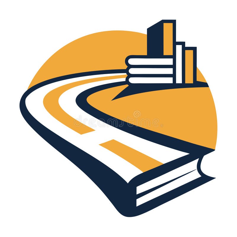 Books with Winding Road Path in Orange and Blue Illustration Stock ...
