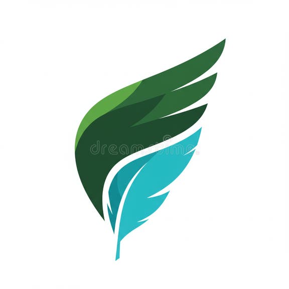 Stylized Logo Featuring a Combination of a Green Wing and a Blue ...