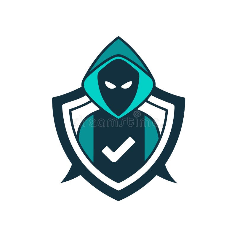 Cyber Security Logo: Hacker with Checkmark on Shield Symbol Stock ...