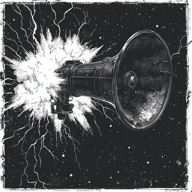Stylized Loudspeaker Emitting an Energetic Explosion with Lightning ...