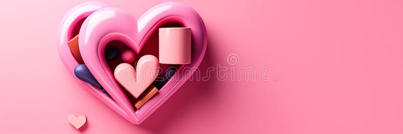 Stylized Love Modern Heart Shape on Pink Background with Copy Space ...