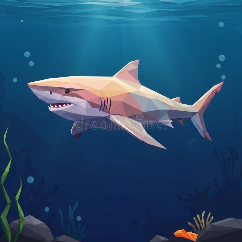 Stylized Low-poly Artwork of a Shark Swimming Underwater. the Shark ...