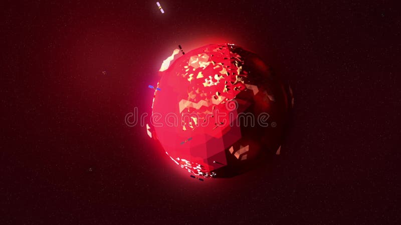 A Stylized, Low Poly, 3d Animated Mars Rotates, Orbited by Satellites ...