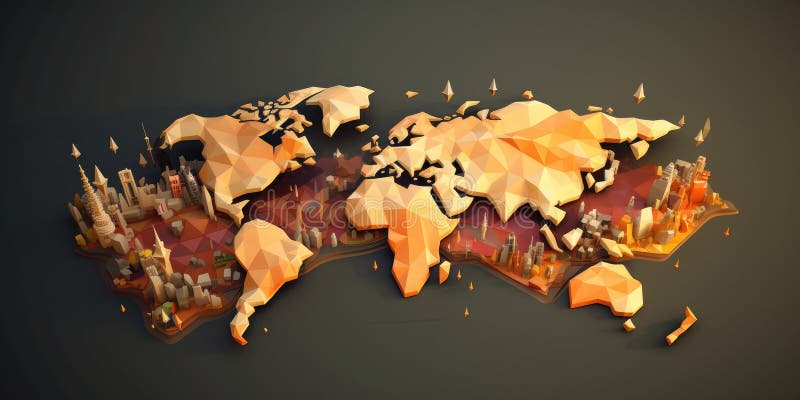 Digital Art of Low-poly 3D Map with a River Winding through Landscapes ...