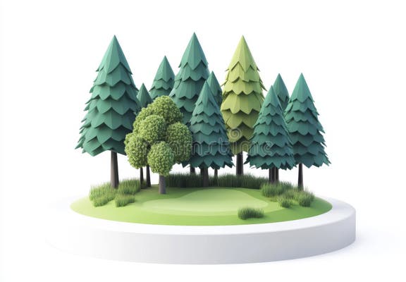 Stylized Low Poly Evergreen and Deciduous Trees on Circular Island ...