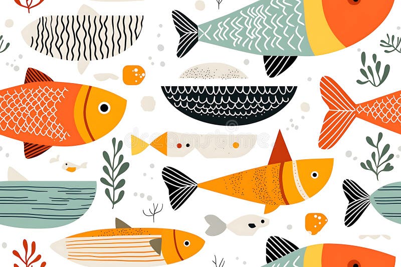 Stylized Low Poly Fish and Boats Pattern with Vibrant Colors and Shapes ...