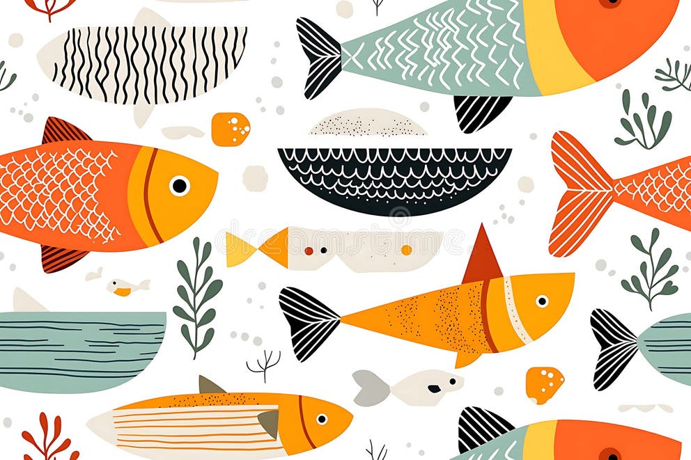 Stylized Low Poly Fish and Boats Pattern with Vibrant Colors and Shapes ...