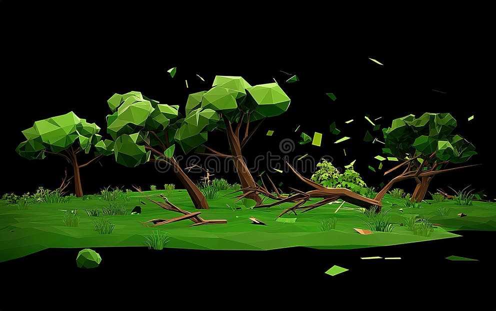 Stylized Low-poly Forest Landscape with Fragmented Elements in a ...