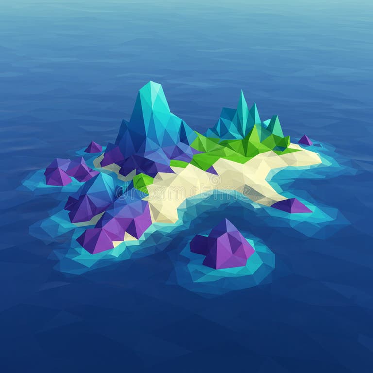 A Stylized, Low-poly Island is Depicted, Featuring Sharp-edged ...