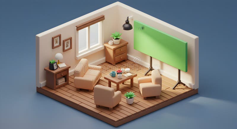Stylized Low-Poly Isometric Room Featuring a Casual and Inviting ...