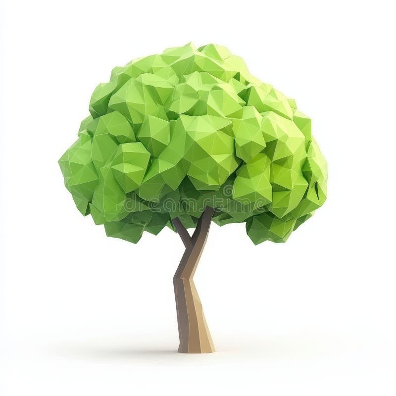 A Stylized, Low-poly Tree Design in Vibrant Green and Brown Colors ...
