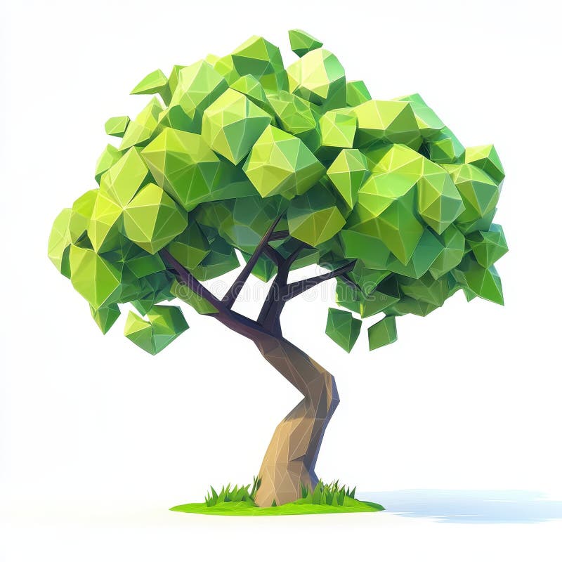 A Stylized, Low-poly Tree Design with Vibrant Green Foliage and a ...