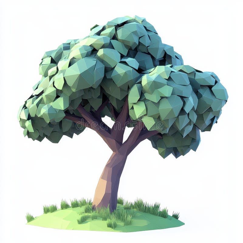A Stylized, Low-poly Tree with a Grassy Base, Ideal for Graphic Design ...