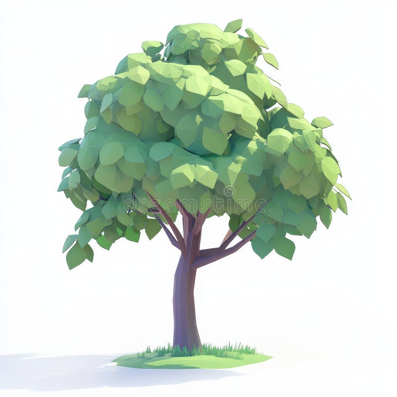 A Stylized, Low-poly Tree with Green Leaves and a Brown Trunk on a ...