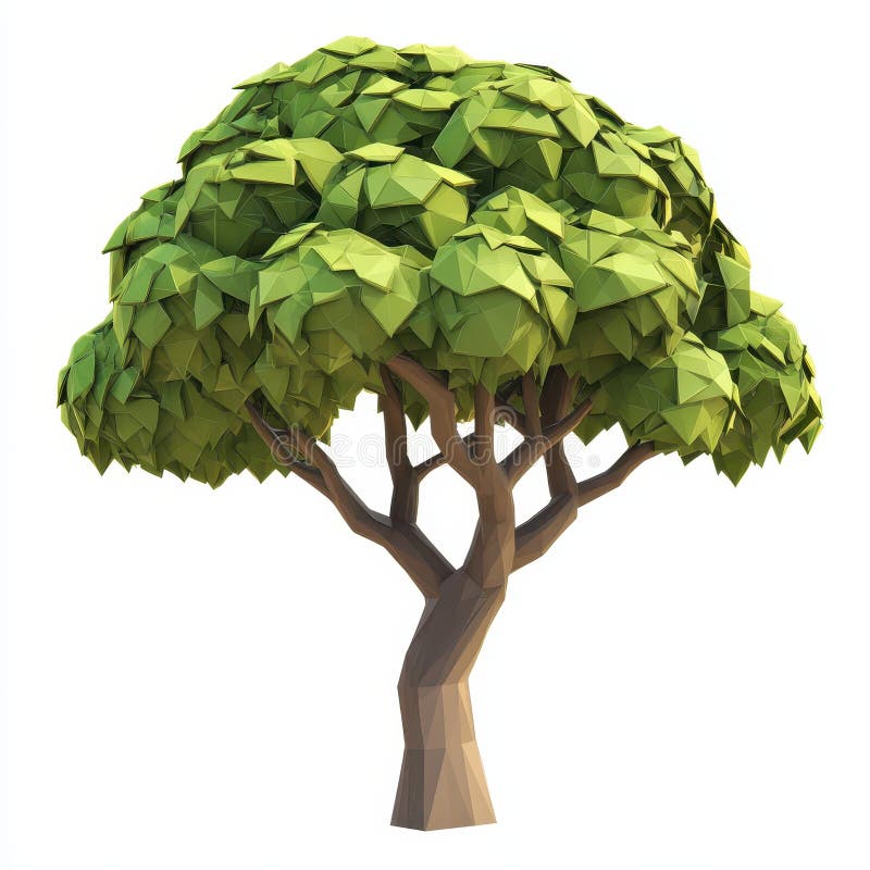 A Stylized, Low-poly Tree with Green Leaves and a Brown Trunk Stock ...