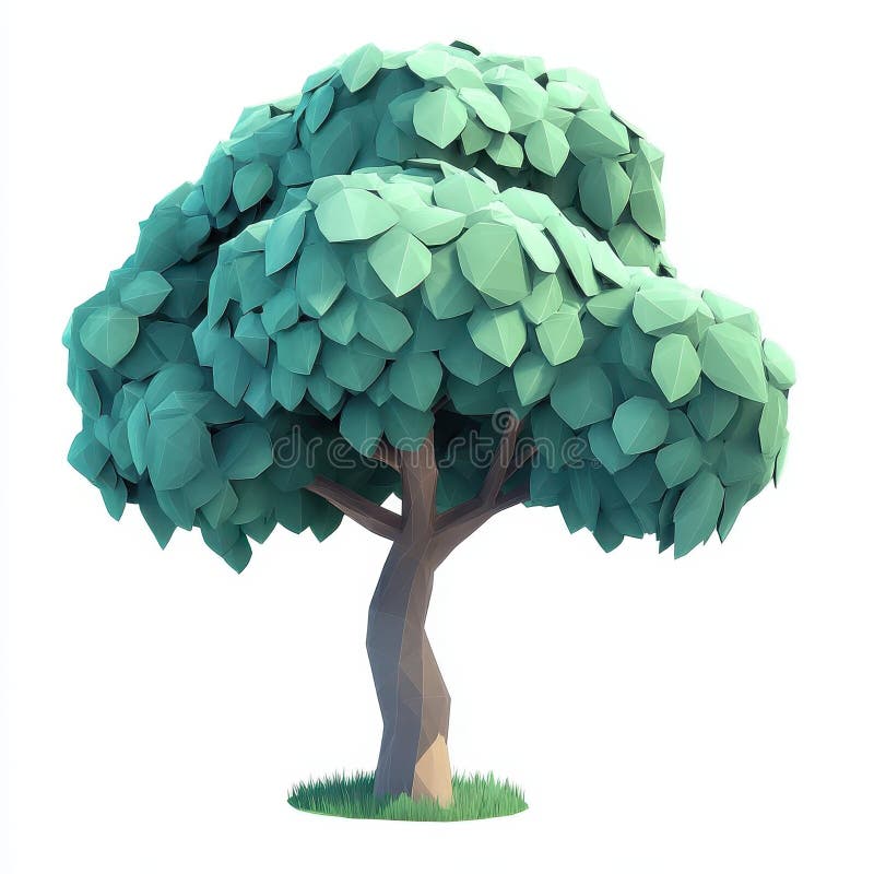 A Stylized, Low-poly Tree with Lush Green Leaves and a Textured Trunk ...