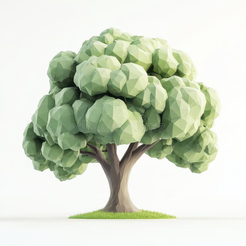 A Stylized, Low-poly Tree with a Textured Trunk and Lush, Geometric ...