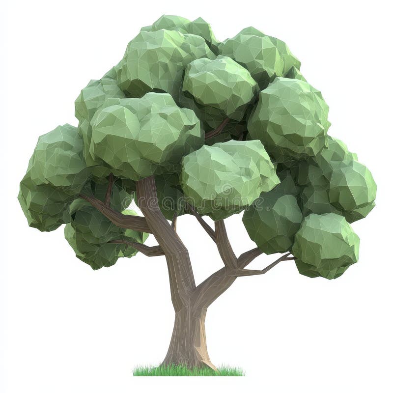 A Stylized, Low-poly Tree with a Textured Trunk and Rounded Green ...