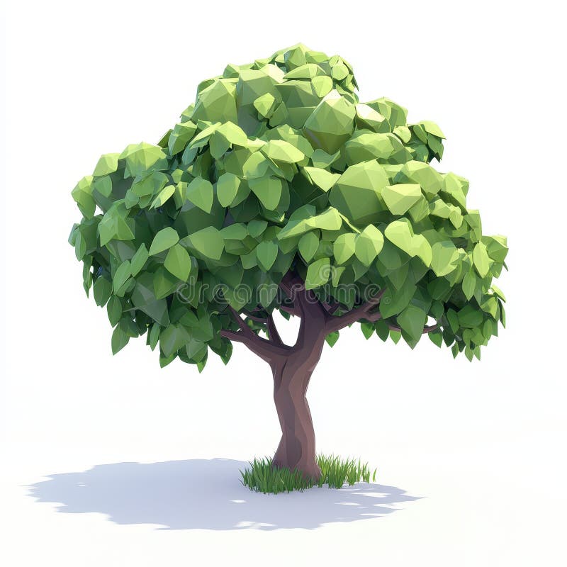 A Stylized, Low-poly Tree with Vibrant Green Leaves and a Brown Trunk ...