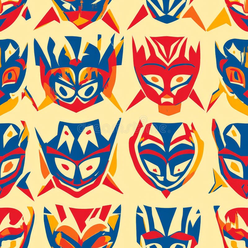 A Stylized Lucha Libre Wrestling Mask Pattern with Bold, Angular ...