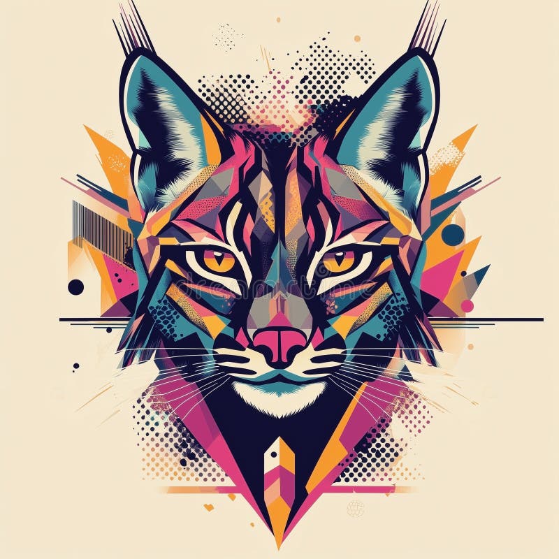 A Stylized Lynx Head, Rendered in Bold Geometric Shapes with Vibrant ...