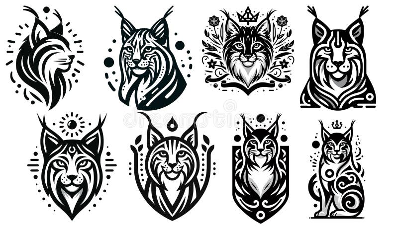 Stylized Lynx Vector Emblems Black and White Illustration, Animal ...